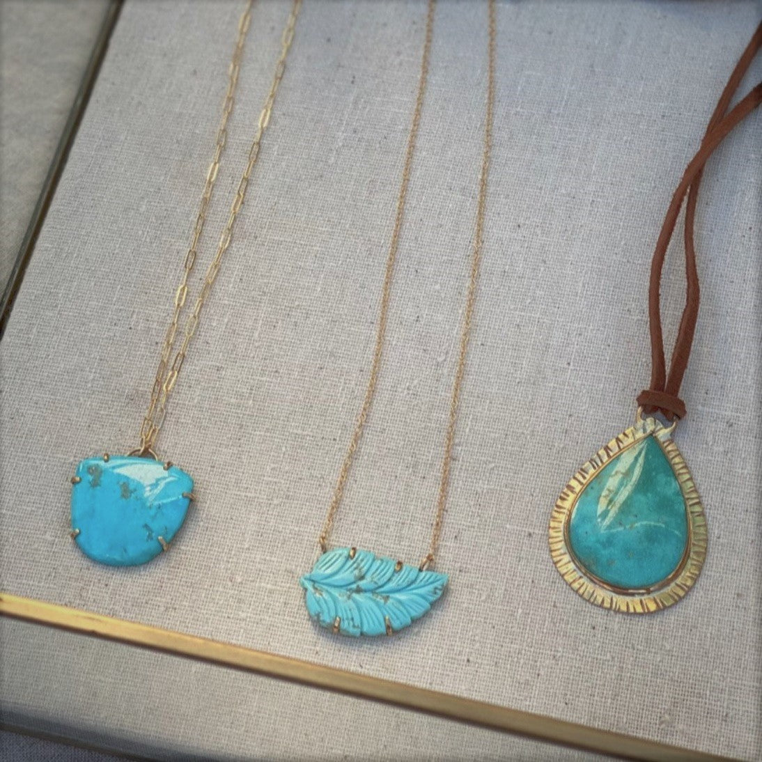 carved turquoise leaf pendant – Beryl Jewelry Design